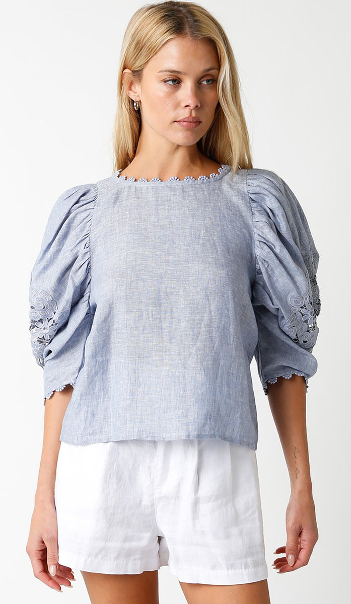 Classic Chambray Puff Slv Top – Peacocks & Pearls Lexington