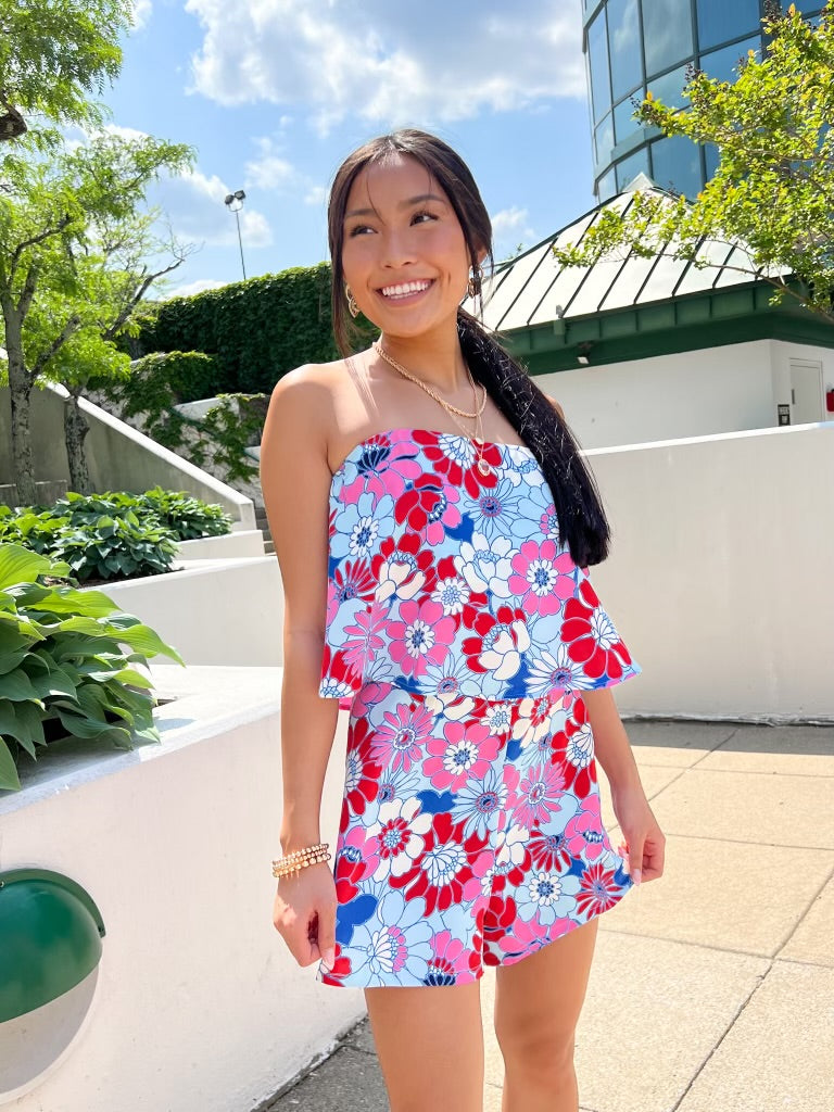 Berry Mix Floral Strapless Romper – Peacocks & Pearls Lexington