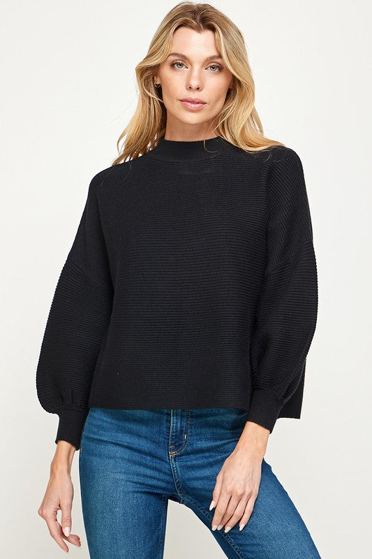Balloon Slv Mock Neck Ribbed Sweater – Peacocks & Pearls Lexington