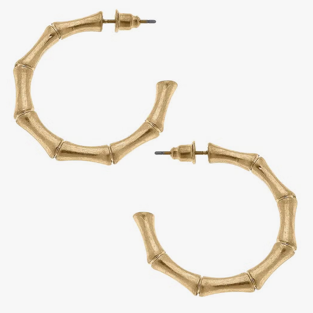 Mia Bamboo Statement Hoop Earrings in Worn Gold – Peacocks & Pearls ...