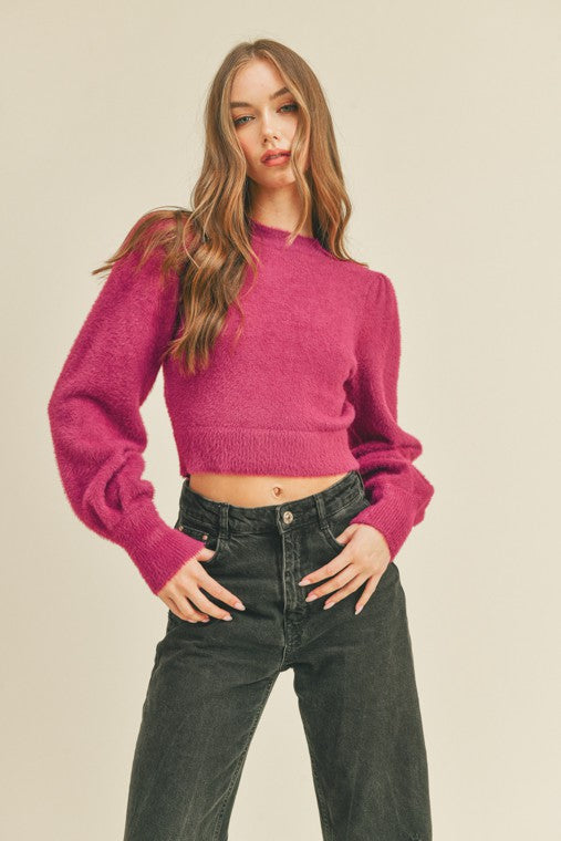 Magenta Fuzzy Cropped Puff Sweater – Peacocks & Pearls Lexington