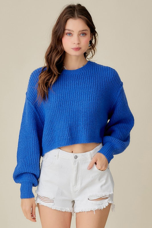 Royal Blue Cropped Round Neck Sweater – Peacocks & Pearls Lexington