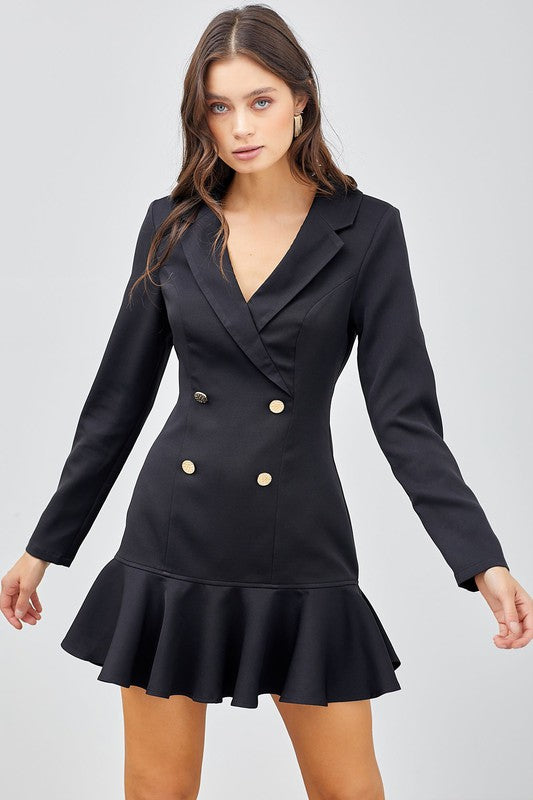 Black Blazer Ruffle Lng Slv Dress – Peacocks & Pearls Lexington