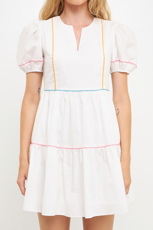 White W/ Multicolor Seam Puff Slv Dress – Peacocks & Pearls Lexington
