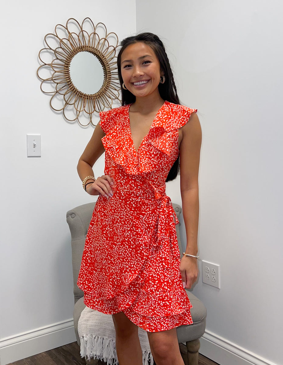 Red Ruffle Wrap Tie Waist Dress – Peacocks & Pearls Lexington