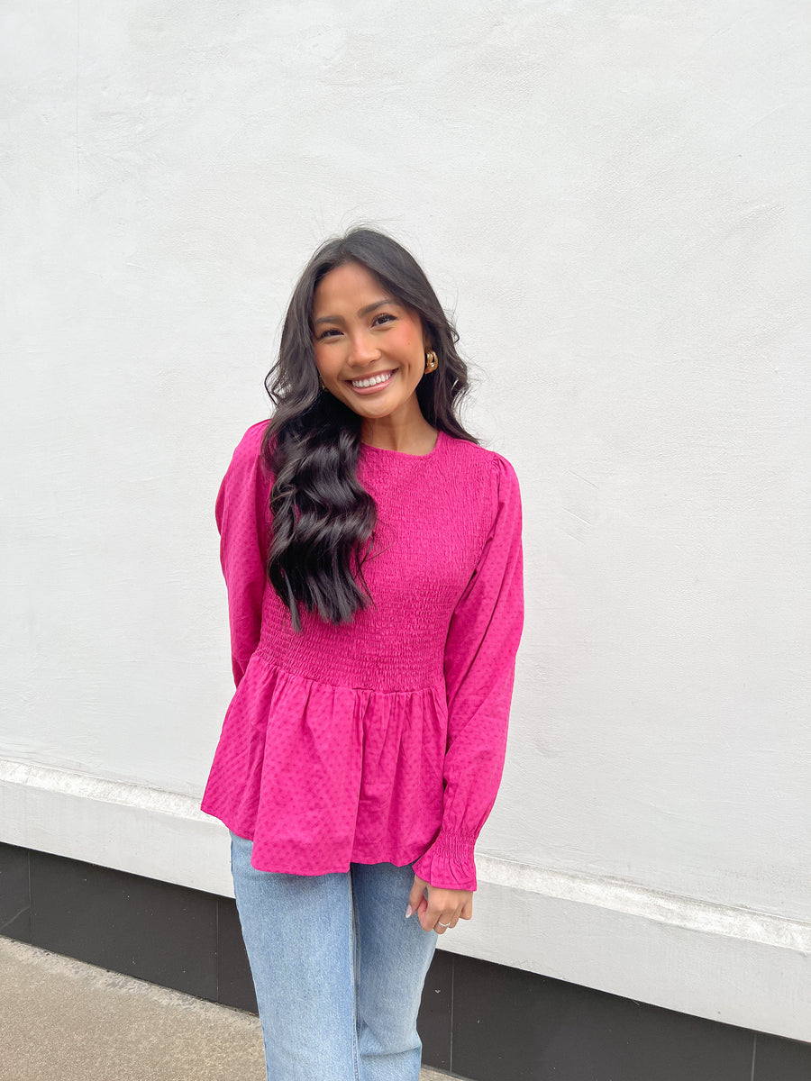 Pink Smocked Lng Balloon Slv Top – Peacocks & Pearls Lexington