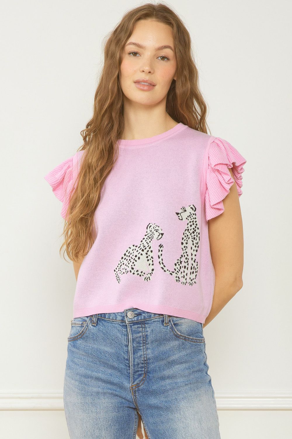 Pink Ruffled Short Slv Cheetah Top – Peacocks & Pearls Lexington