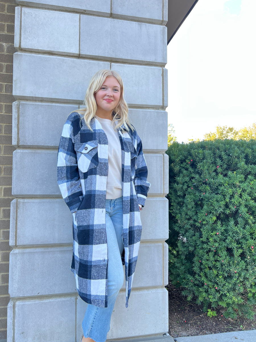 Navy Mix Plaid Midi Shacket – Peacocks & Pearls Lexington