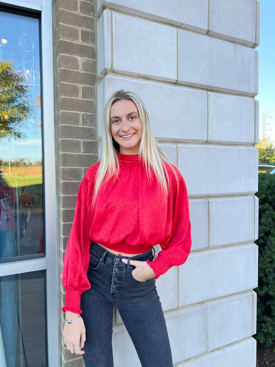 Red Lng Slv Silk Mock Neck Cropped Top – Peacocks & Pearls Lexington